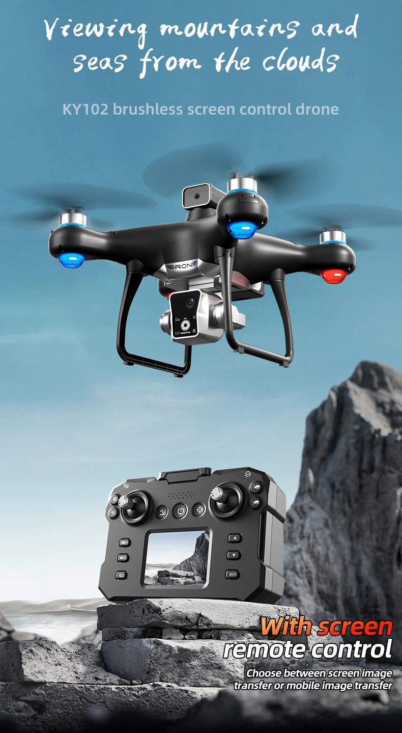 KY102 RC Drone 5G Brushless 4K Dual Camera One key lift With Screen ...