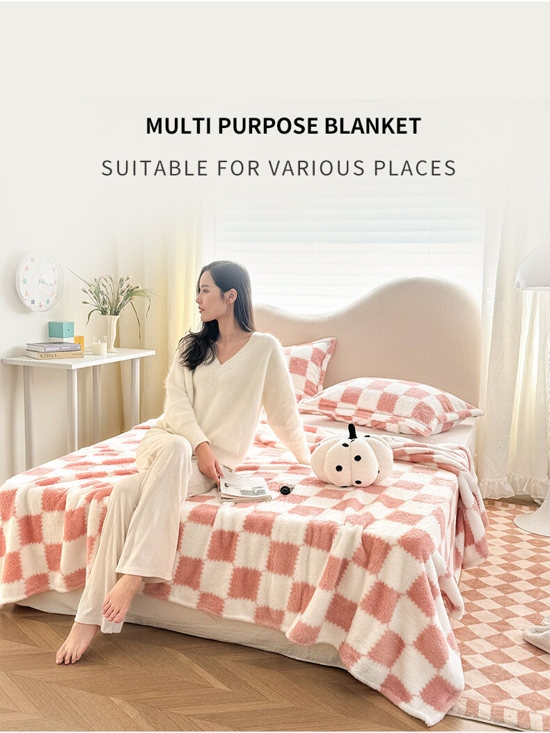 Selimut siri papan dam hitam dan putih Checkerboard Flannel Blanket ...