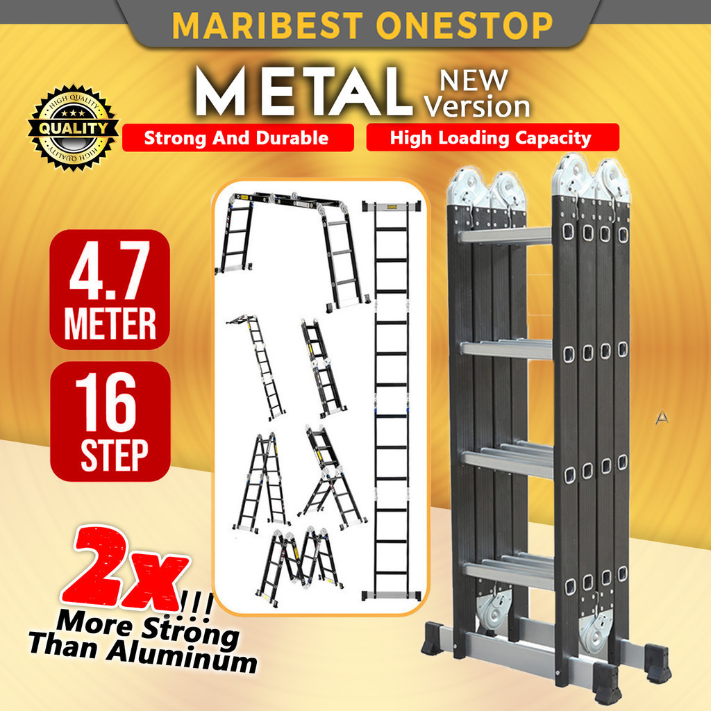 16 Step 4.7M Black Metal Multipurpose Ladder Folding ladder Tangga ...