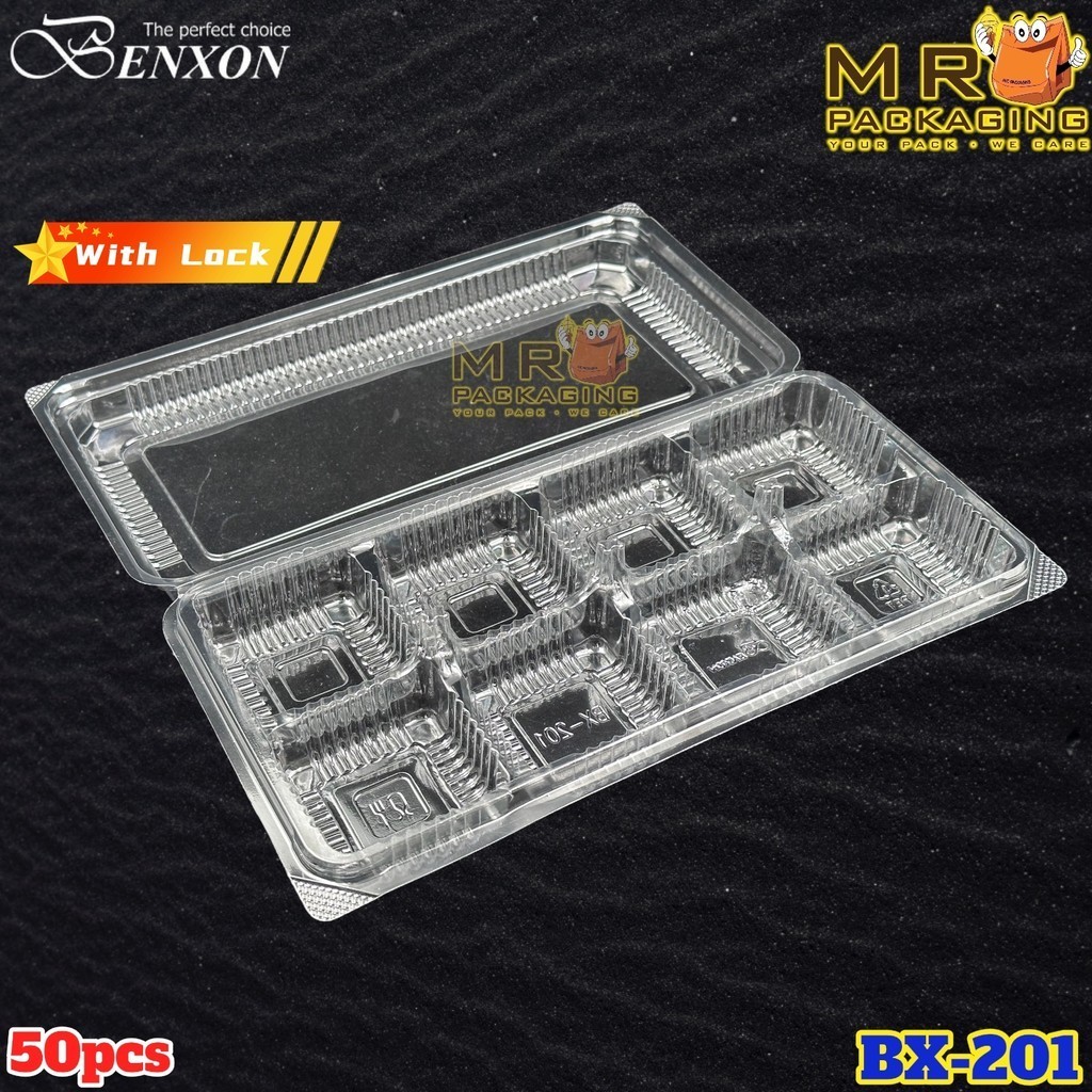 Benxon BX-201 8 compartment OPS Plastic Tray [ 50pcs± ] Bakery Disposable Plastic Clear Food Box ...