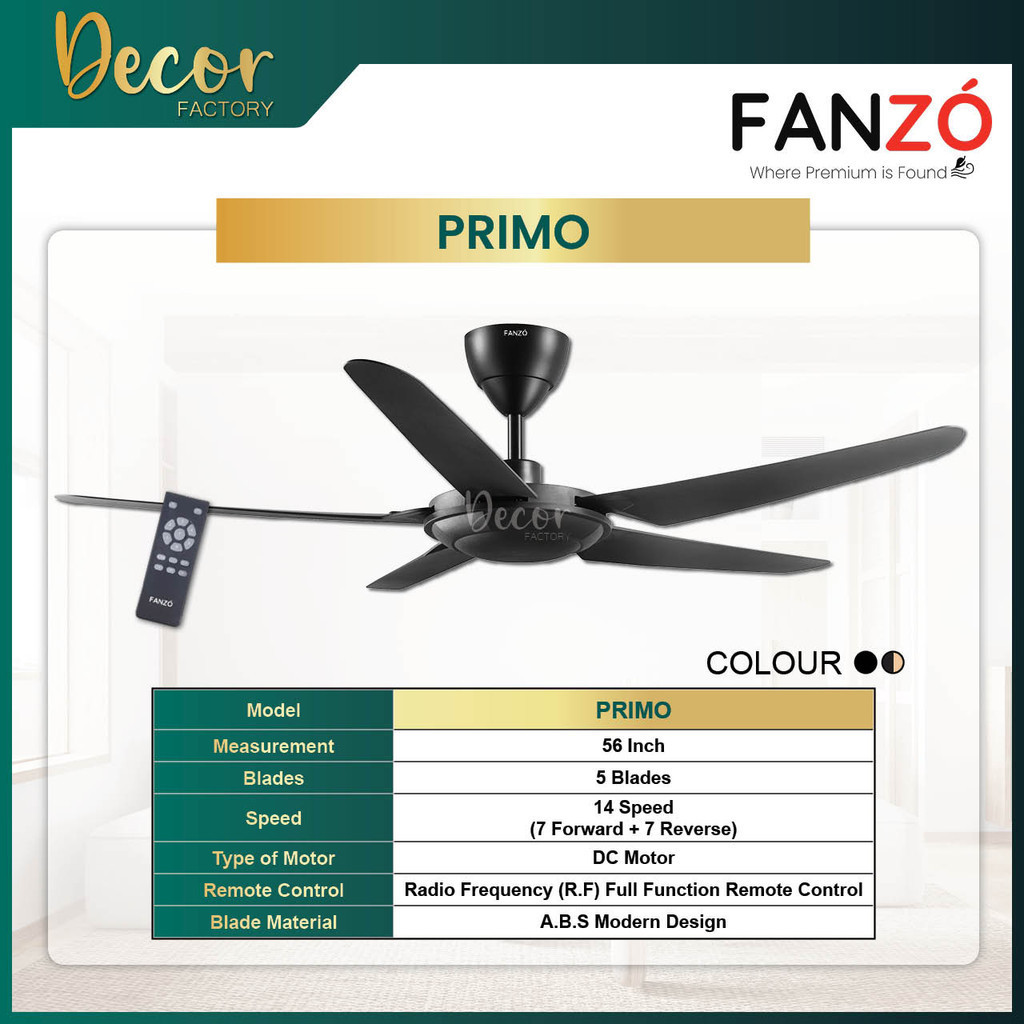 FANZÓ Fan FANZO PRIMO Fan 56" 5 Blades 7 Speed DC Motor Remote Control ...