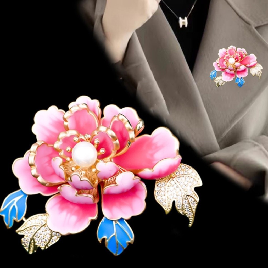 Brooch Female High-End Peony Flower Brooch Fashion Pearl Flower Brooch ...