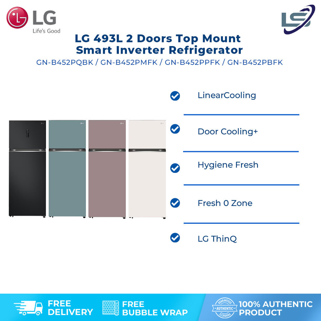 LG 493L 2 Doors Top Mount Smart Inverter Refrigerator GN-B452PBFK/GN ...