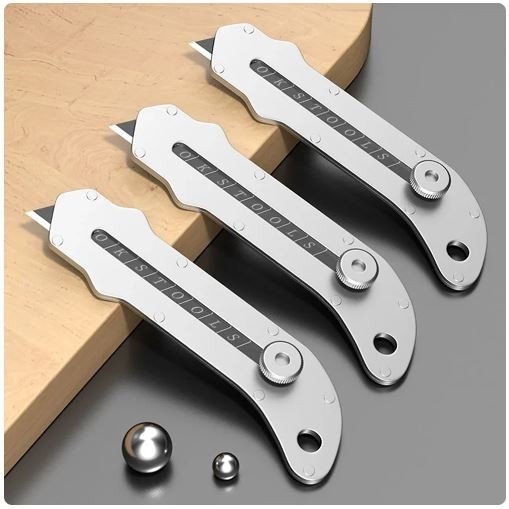 Solid Stainless Steel Utility Knife Heavy Duty Steel Cutter Black Blade ...