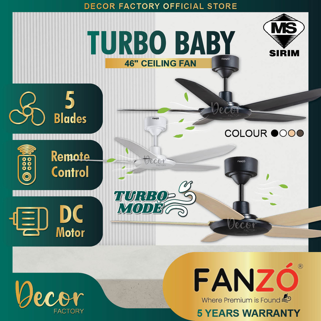 FANZÓ Fan FANZO TURBO BABY 46" 5 Blades 7 Speed DC Motor With Remote ...