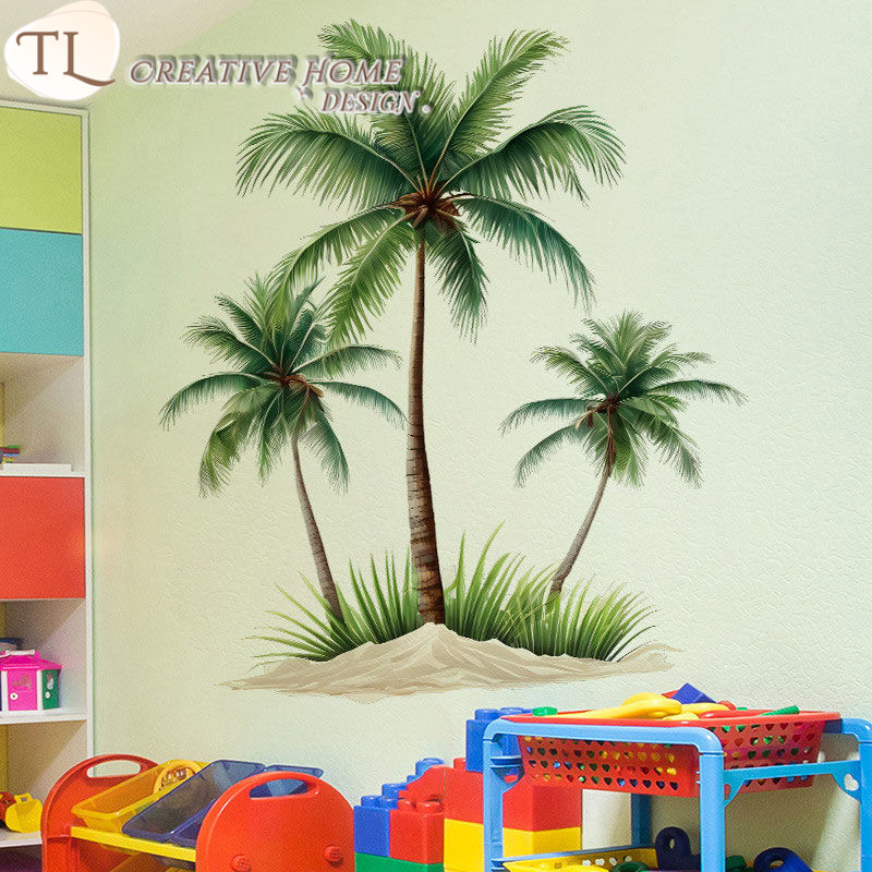 Beach Coconut Tree Wall Stickers Children's Room Bedroom Background ...