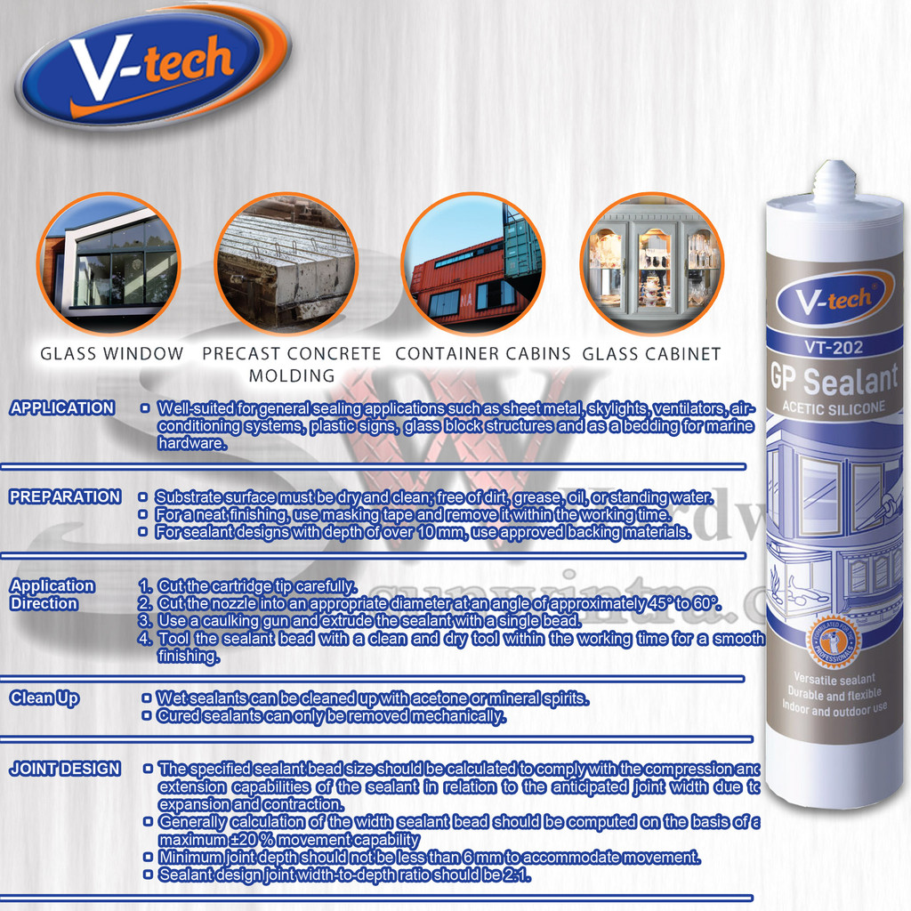 V-TECH 230ML VT-202 SILICONE SEALANT GP SEALANT VT202 (CLEAR/BLACK/GREY ...
