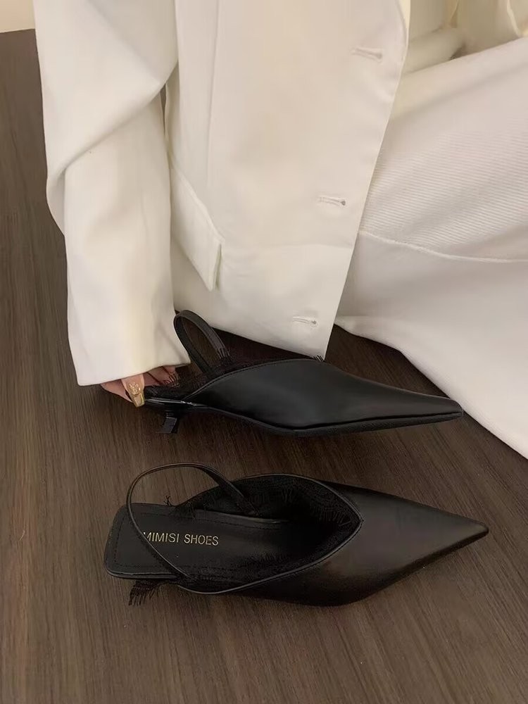 Pointed Toe Women Low Heel Shoes Slip-On Rubber Toe Stiletto Heel ...