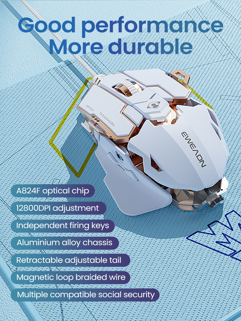 EWEADN G5/MK500 Wired Mouse Silent Mouse Full Key Macro Programming ...