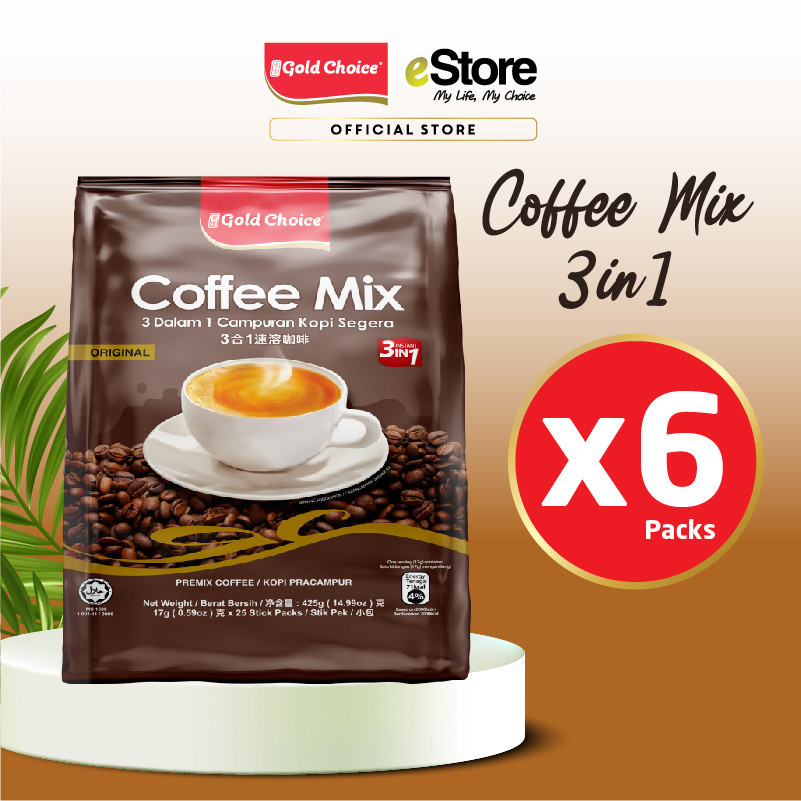 GOLD CHOICE 3-IN-1 Coffee Mix - (17g X 25'S) [Classic] X 6 Packs In ...