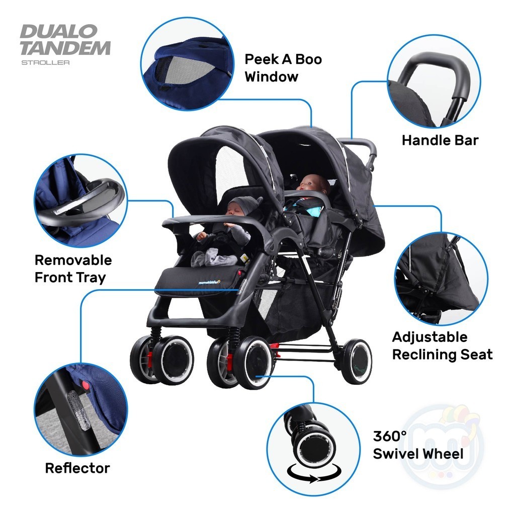 Mamakiddies Duosync Twin Stroller | Lightweight Double Stroller | Baby ...