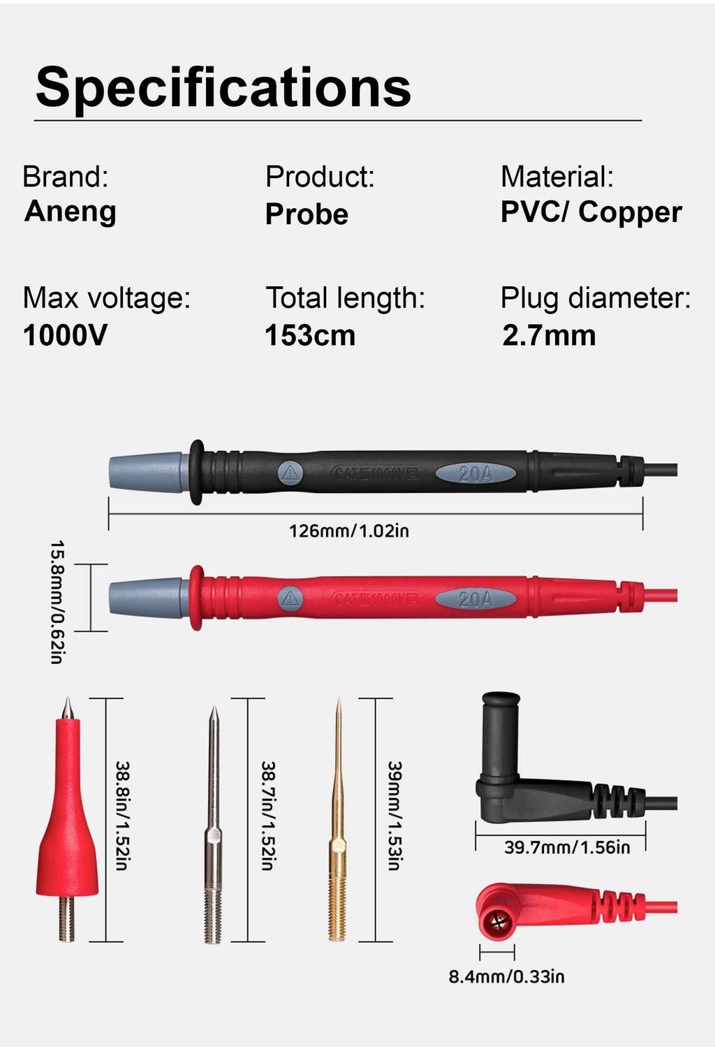 [Luminense] Aneng Multimeter Probe PT1010 1000V 20A Multimeter Needle ...