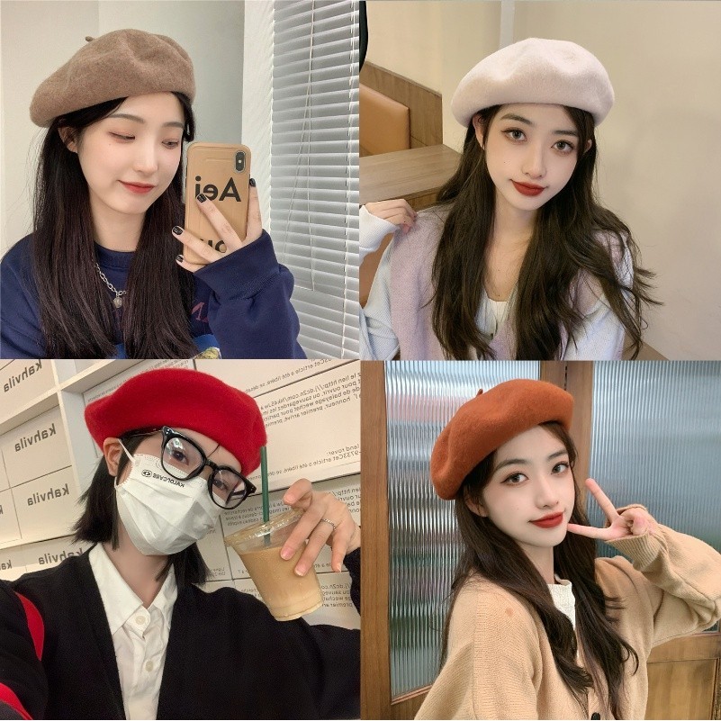 [Sunshine] Women Autumn Winter Warm Multicolor Wool Berets Vintage ...