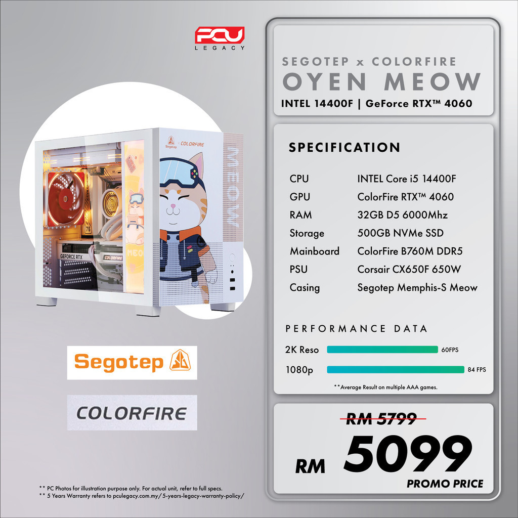 SEGOTEP X COLORFIRE MEOW CUSTOM PC (i5 14400F | RTX 4060 | B760M D5 ...