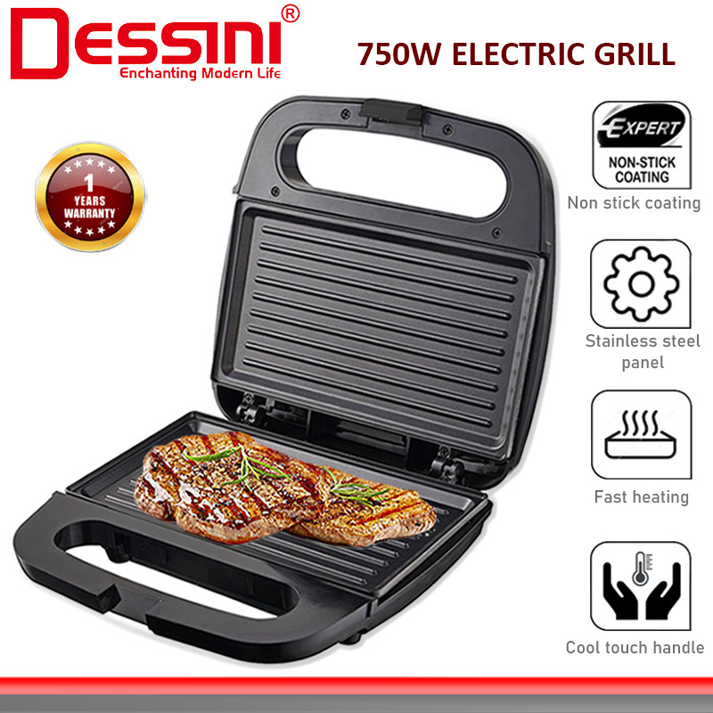 DESSINI ITALY Double Sided Electric Pizza Panini Waffle Sandwich Maker ...