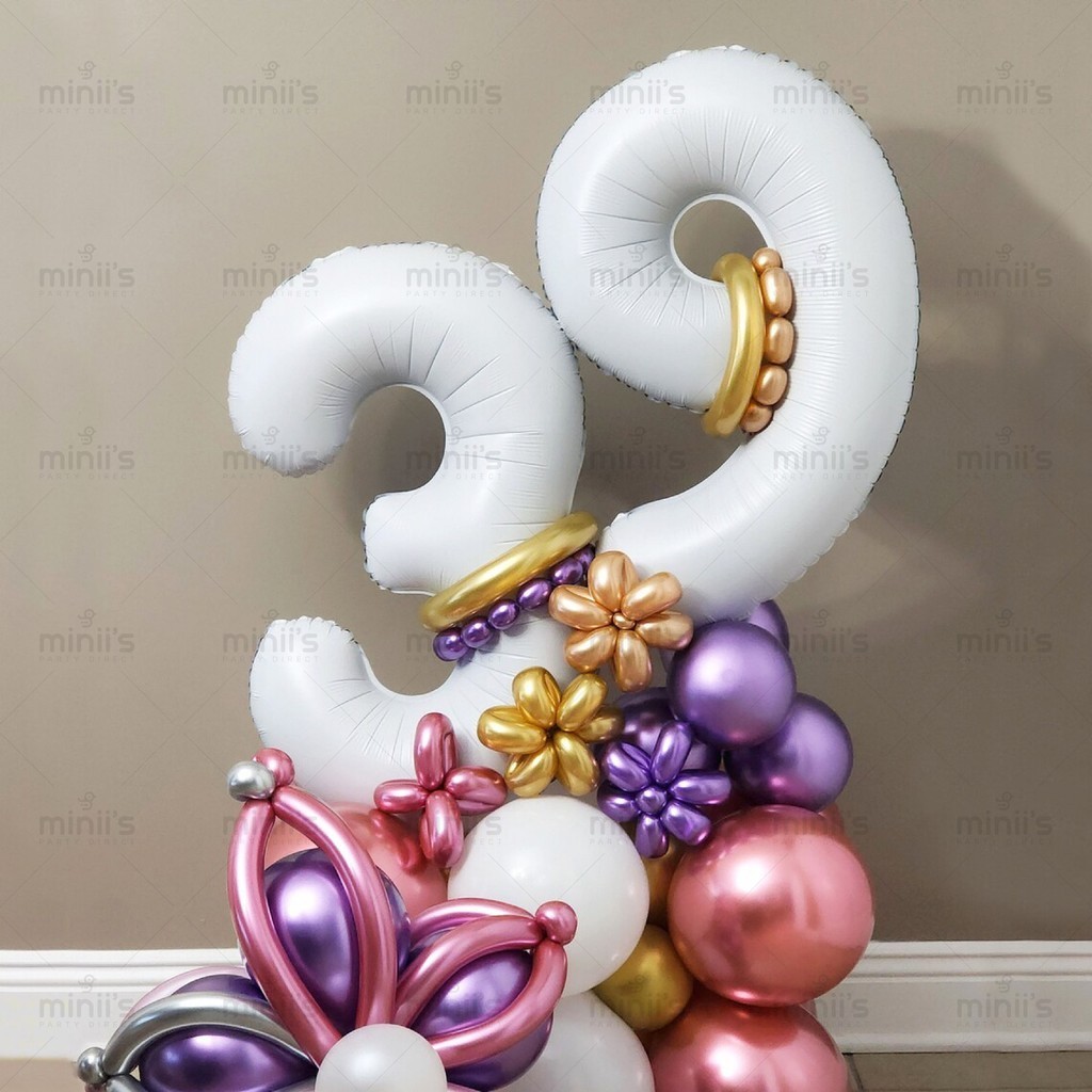 MINIIS INS Style 42 Inch Number Balloon 0-9 Matte White Number Foil ...