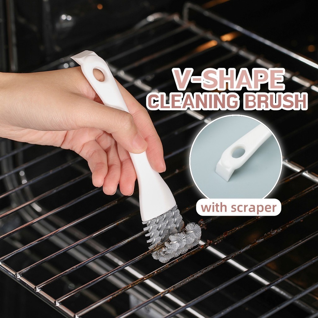 V- Shape Cleaning Brush With Scraper Stove Hooked Brush 2 IN 1 ...