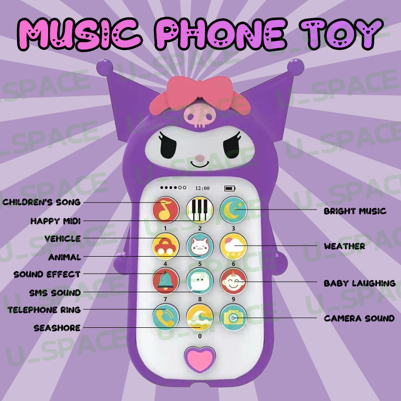 Kuromi Sanrio Music Phone Toys For Kids English Cute Education Learning ...