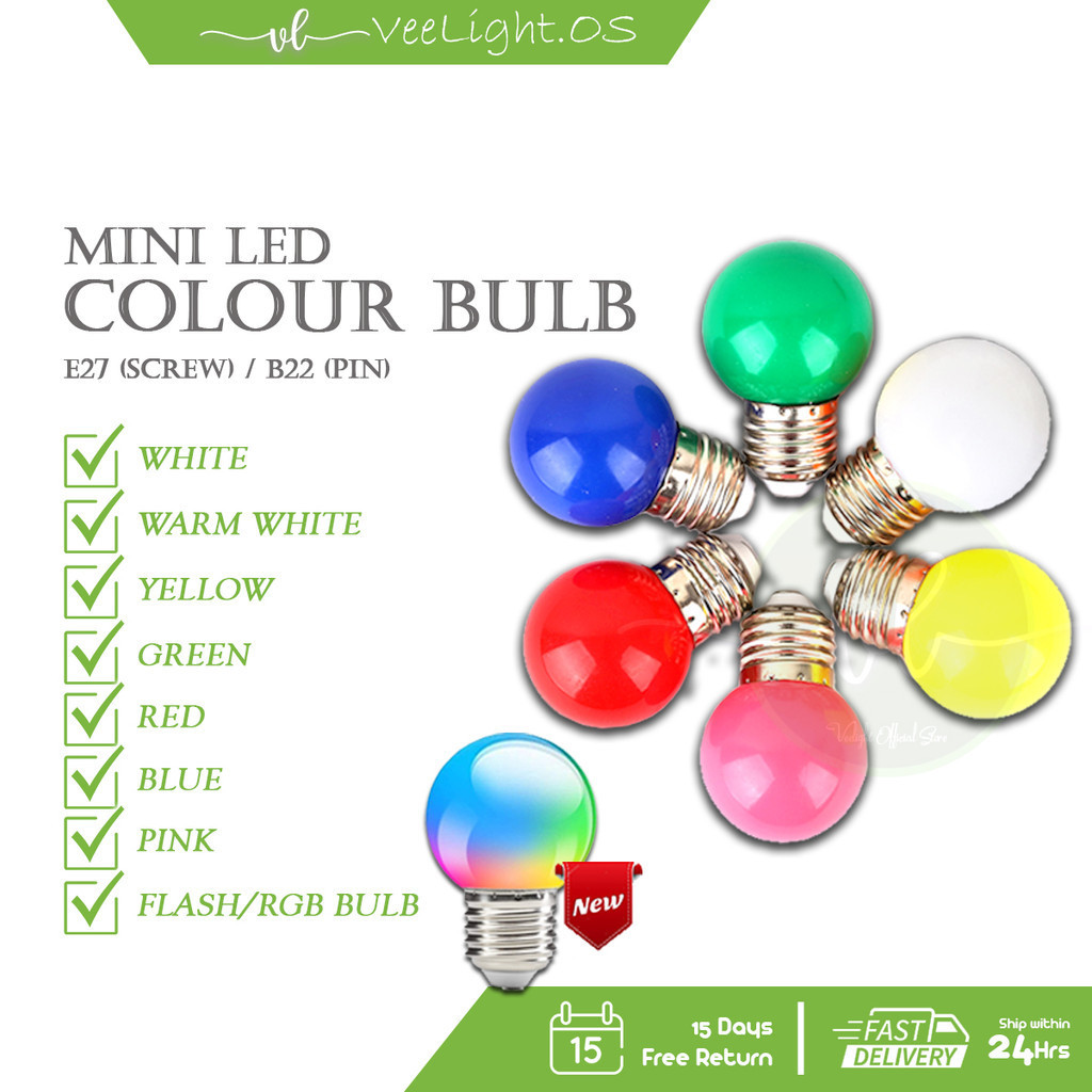 💡3W Led Colour Bulb Lampu Raya E27 B22 Mentol Lampu Hiasan Hari Raya ...