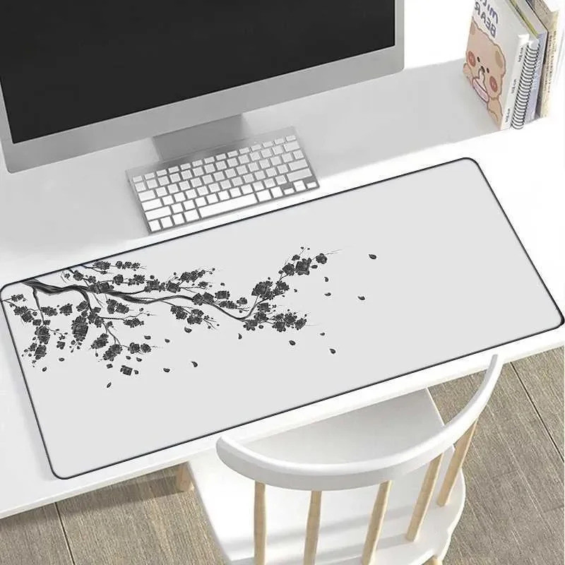 Japanese style Gaming Mouse Pad Pink Sakura Mousepads Black White XXL ...