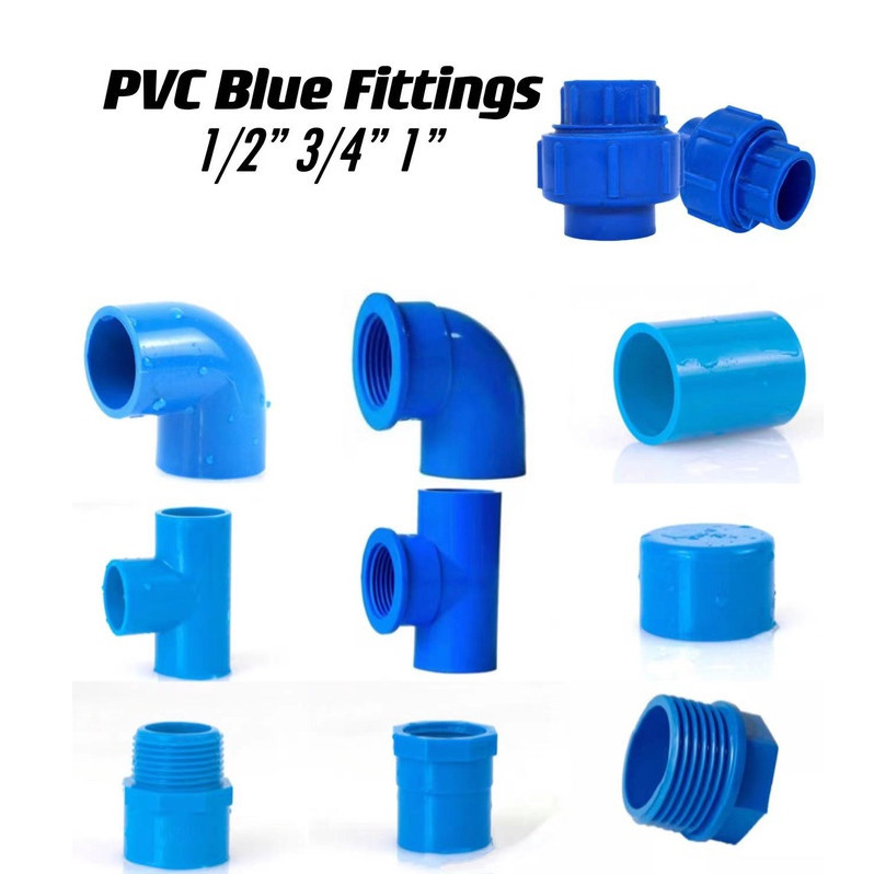 (PER PACK) PVC Blue Fittings 1/2" 3/4" 1" (Elbow, Tee, Coupling, Male ...