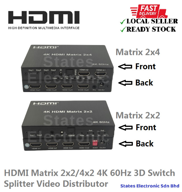 HDMI Matrix 2x2 2x4 4K 60Hz 3D Switch Splitter Video Distributor with ...