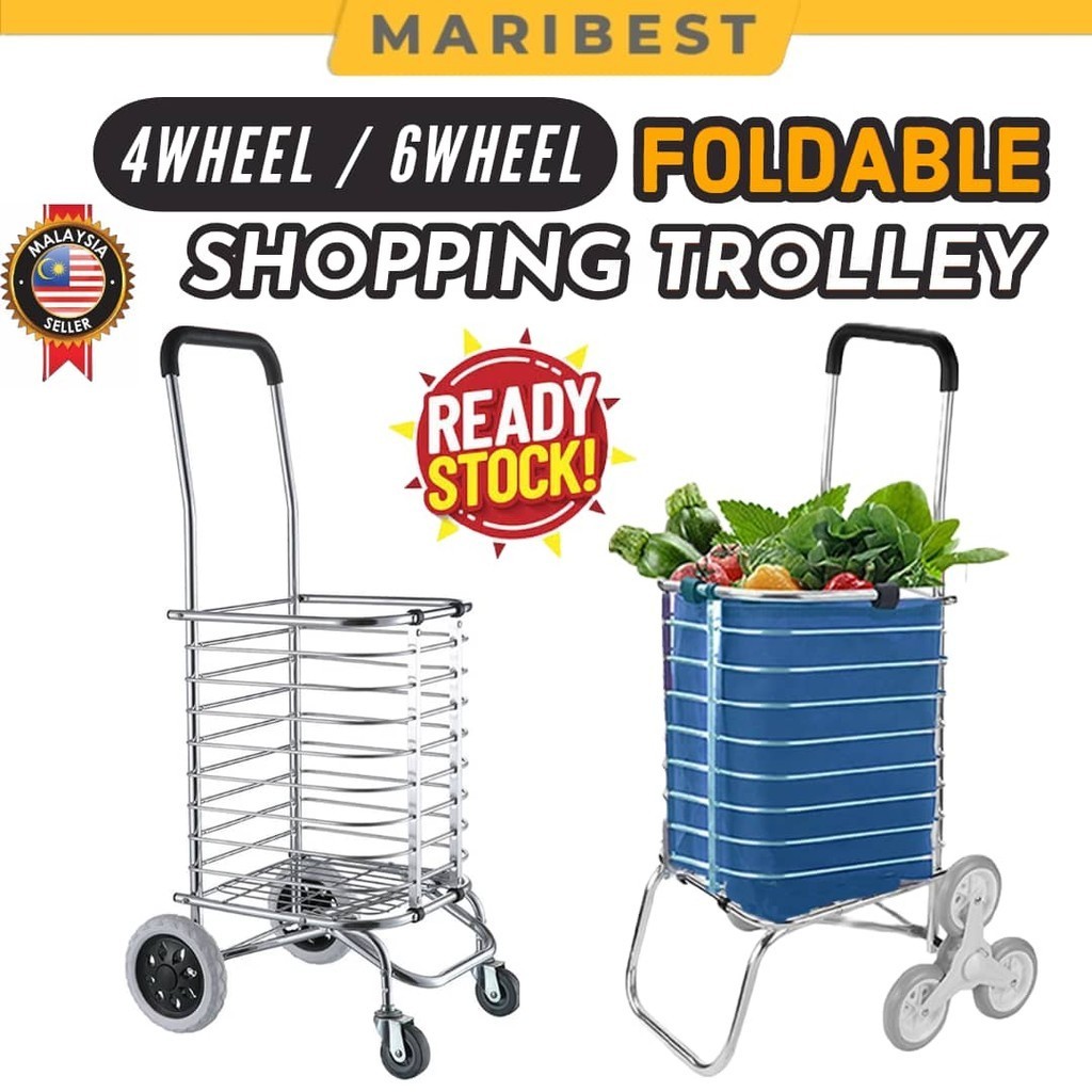 4 Wheels 6 Wheels Foldable Aluminium Shopping Cart Carbon Steel Market ...
