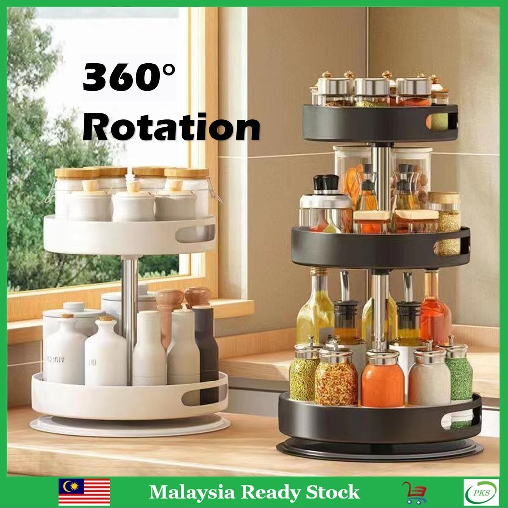 360° Rotate Kitchen Metal Rack Spice Container Organizer Seasoning ...