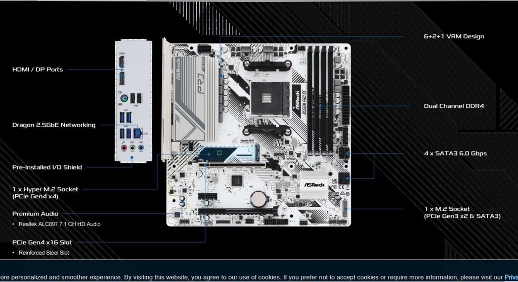 ASROCK B550M PRO SE MATX AM4 AMD MOTHERBOARD - WHITE (3 YEARS WARRANTY ...