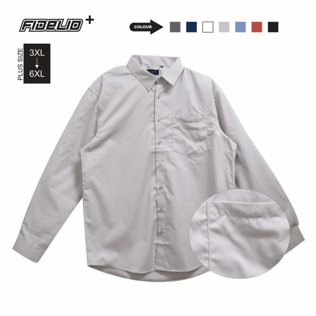 Fidelio Plus Size Basic Business Shirt - Light Grey | Shopee Malaysia