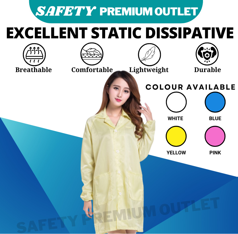 [ORIGINAL] ESD Smock Blue, White, Pink, Yellow Long Sleeve Baju ESD ...