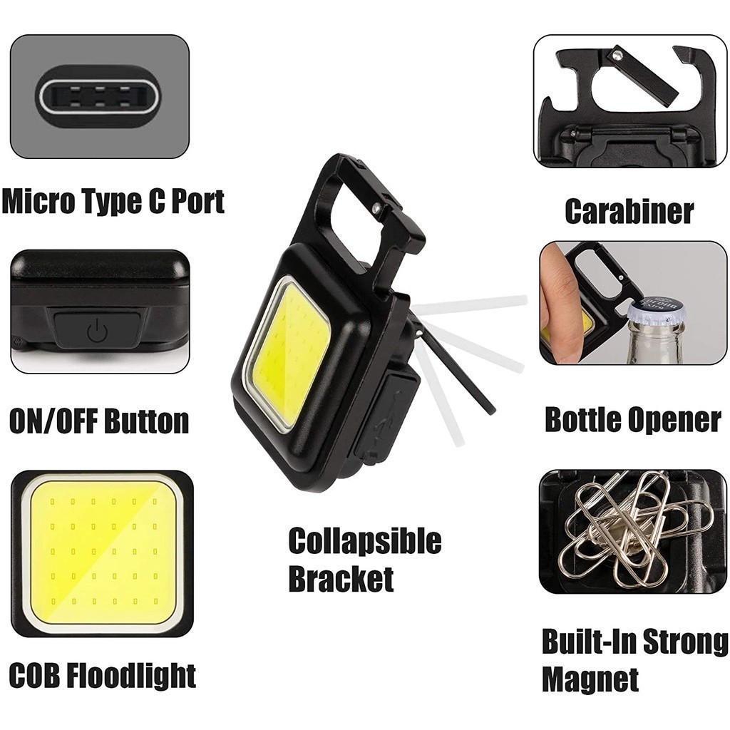 LED Portable Work Lamp Flashlight USB Rechargeable 7 Modes Working ...