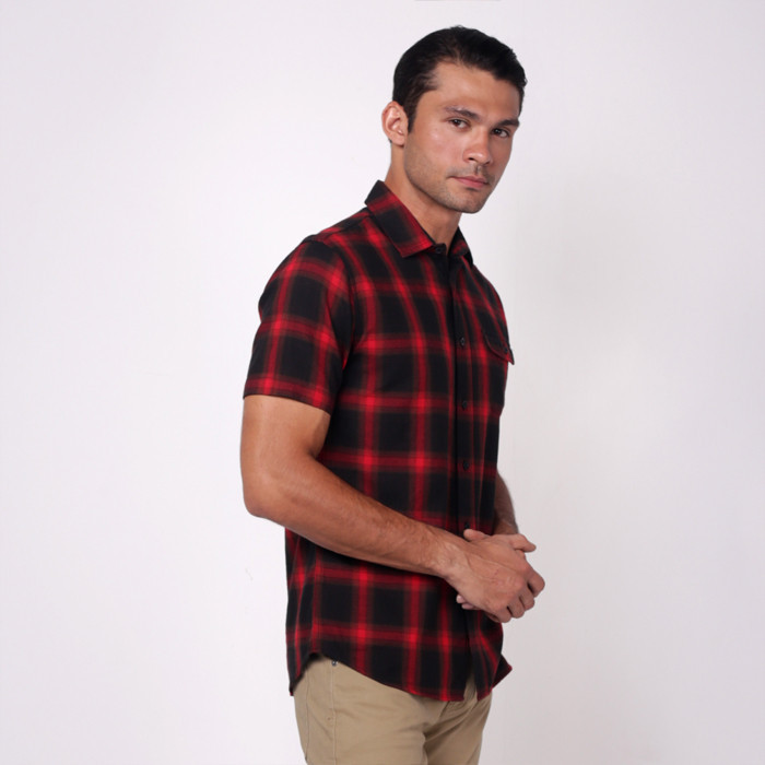 monsieur NICOLE Red Color Woven Cotton Checks Short Sleeves Shirt ...
