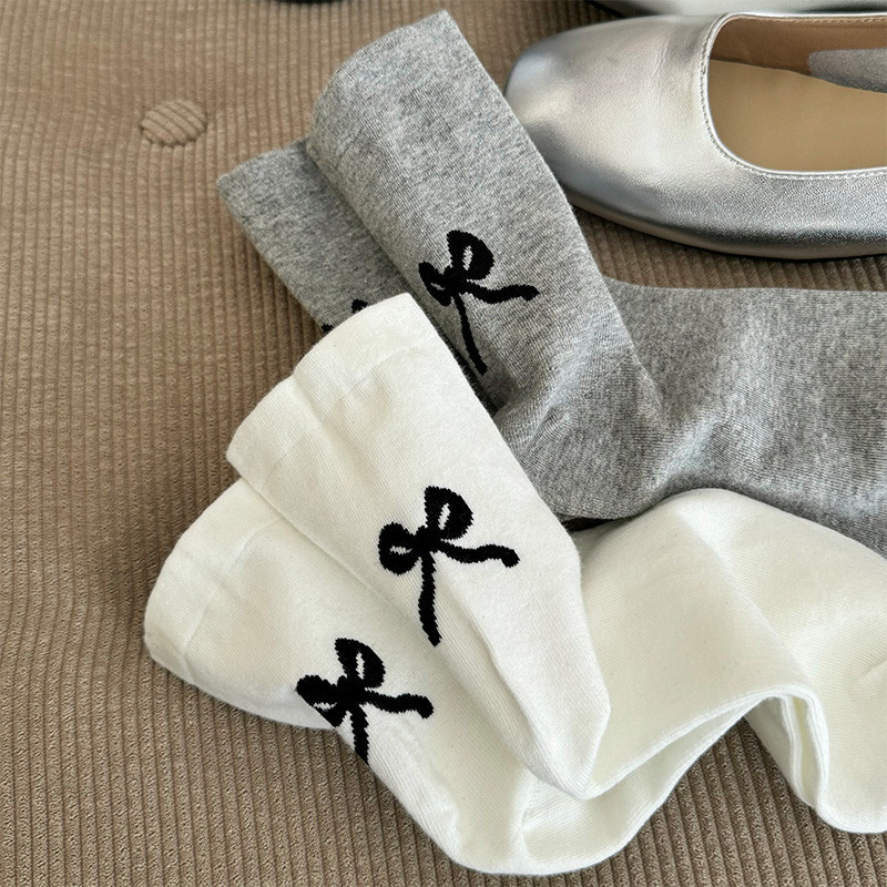 Heel Bow Socks Miumiu Style Mid Calf Socks Spring and Summer New ...