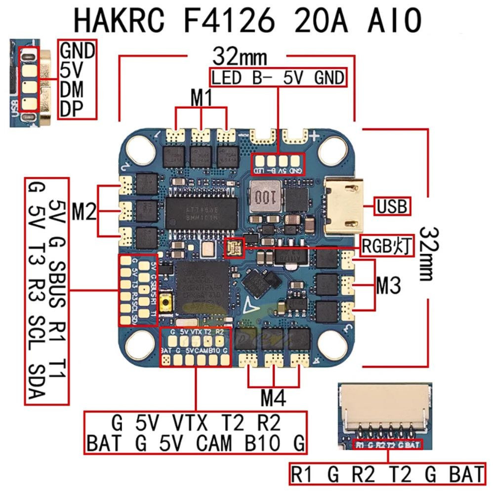 HAKRC F4126 F411 AIO 25.5-26.5mm OSD Barometer Current Sensor 20A 2-4S ...