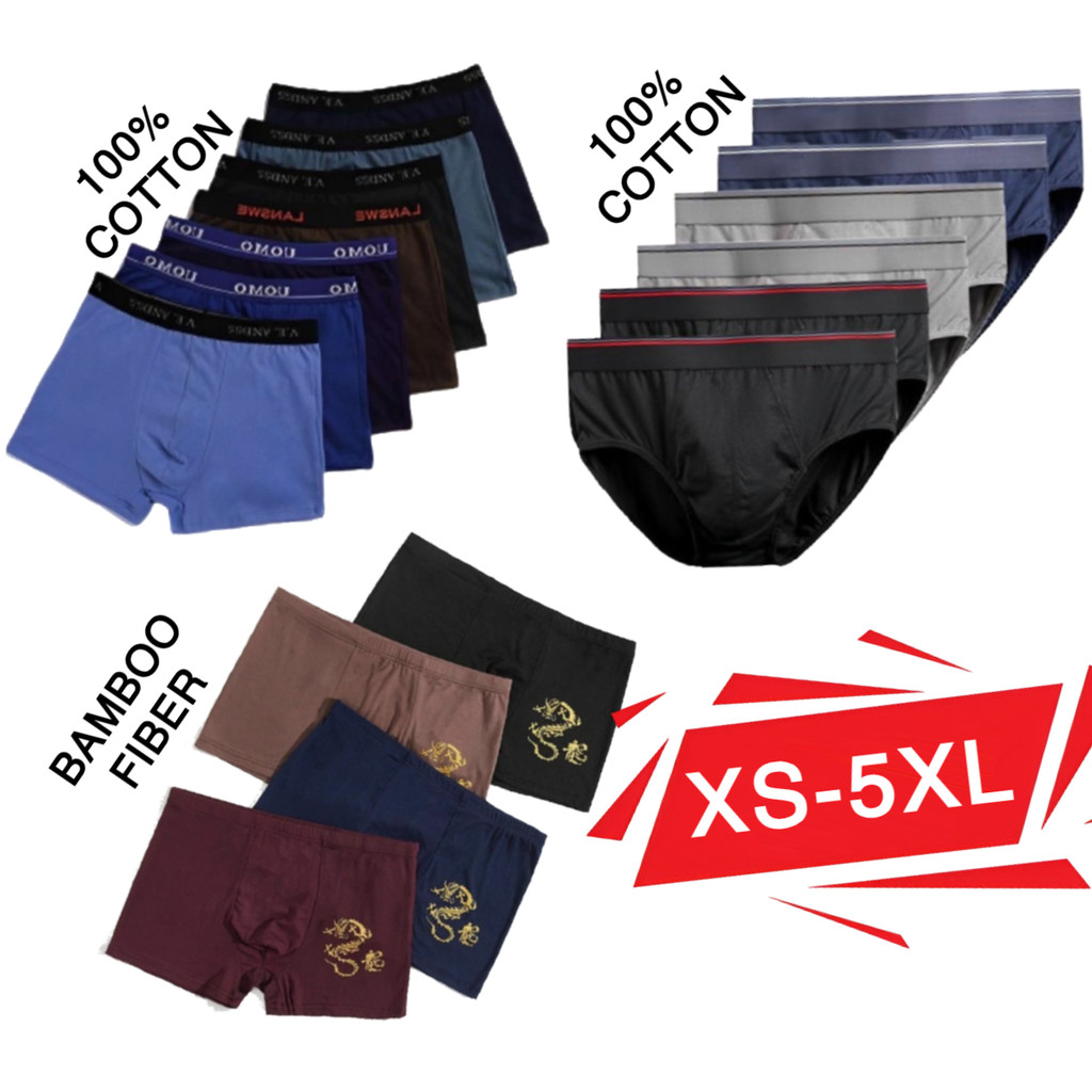(5 IN A SET) EW Men Boxers Underwear Pure Cotton Boxer Boxers Medium ...