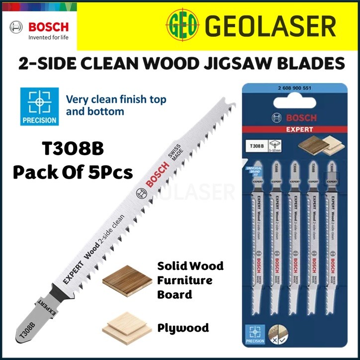 Bosch T308B 2-Side Clean Wood Jigsaw Blade ( Pack for 5pcs ) | Shopee ...