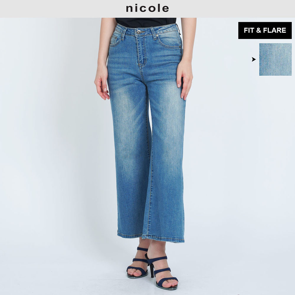 Nicole High Rise Wide Leg Stretchable Denim with 5 Pocket | Shopee Malaysia