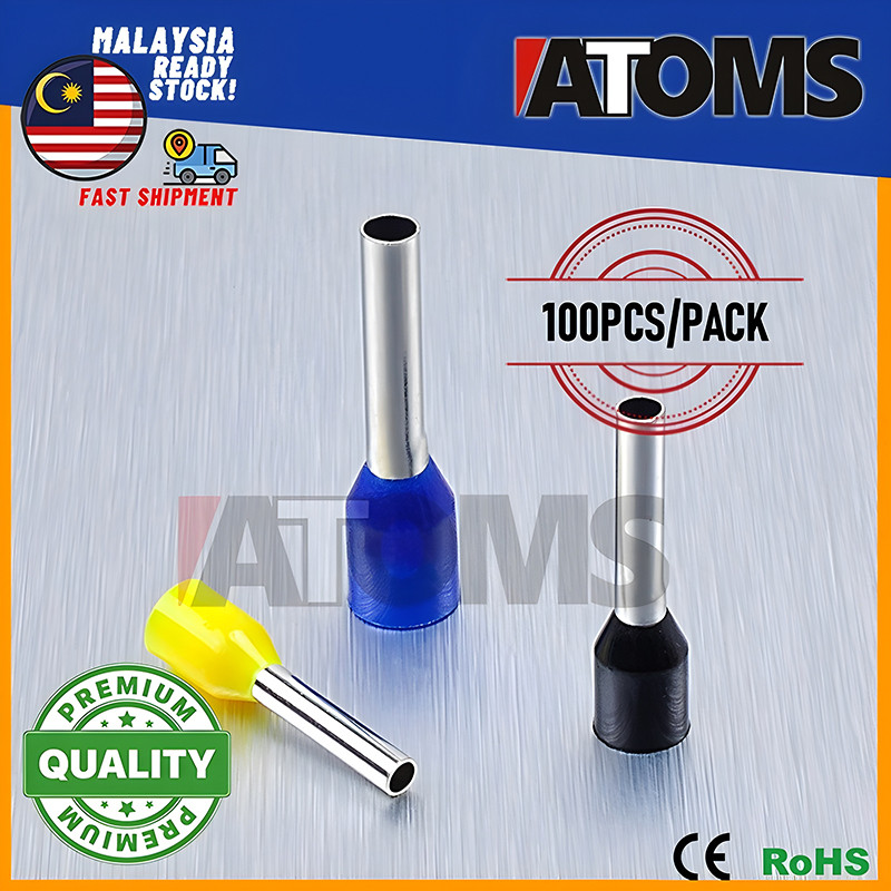 【100pcs】ATOMS ET 0.25mm to 2.5mm Insulated Cord End Terminals Ferrule ...