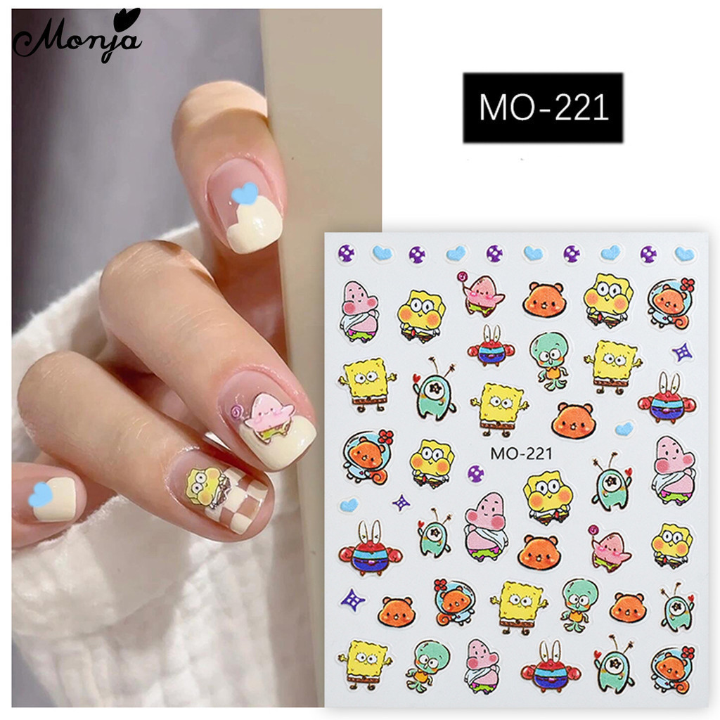 Monja 3D Embossed Nail Stickers Relief Cute Cartoon SpongeBob ...
