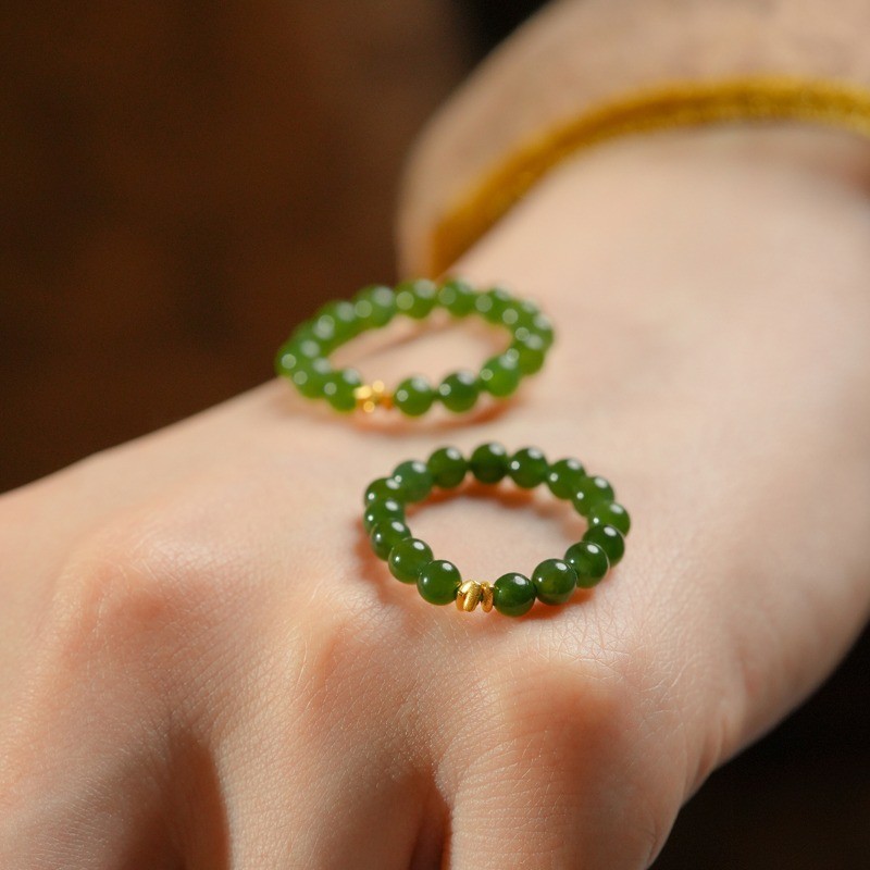 Hetian Jade Ring Female Imitation Jade Elastic String Summer Green ...