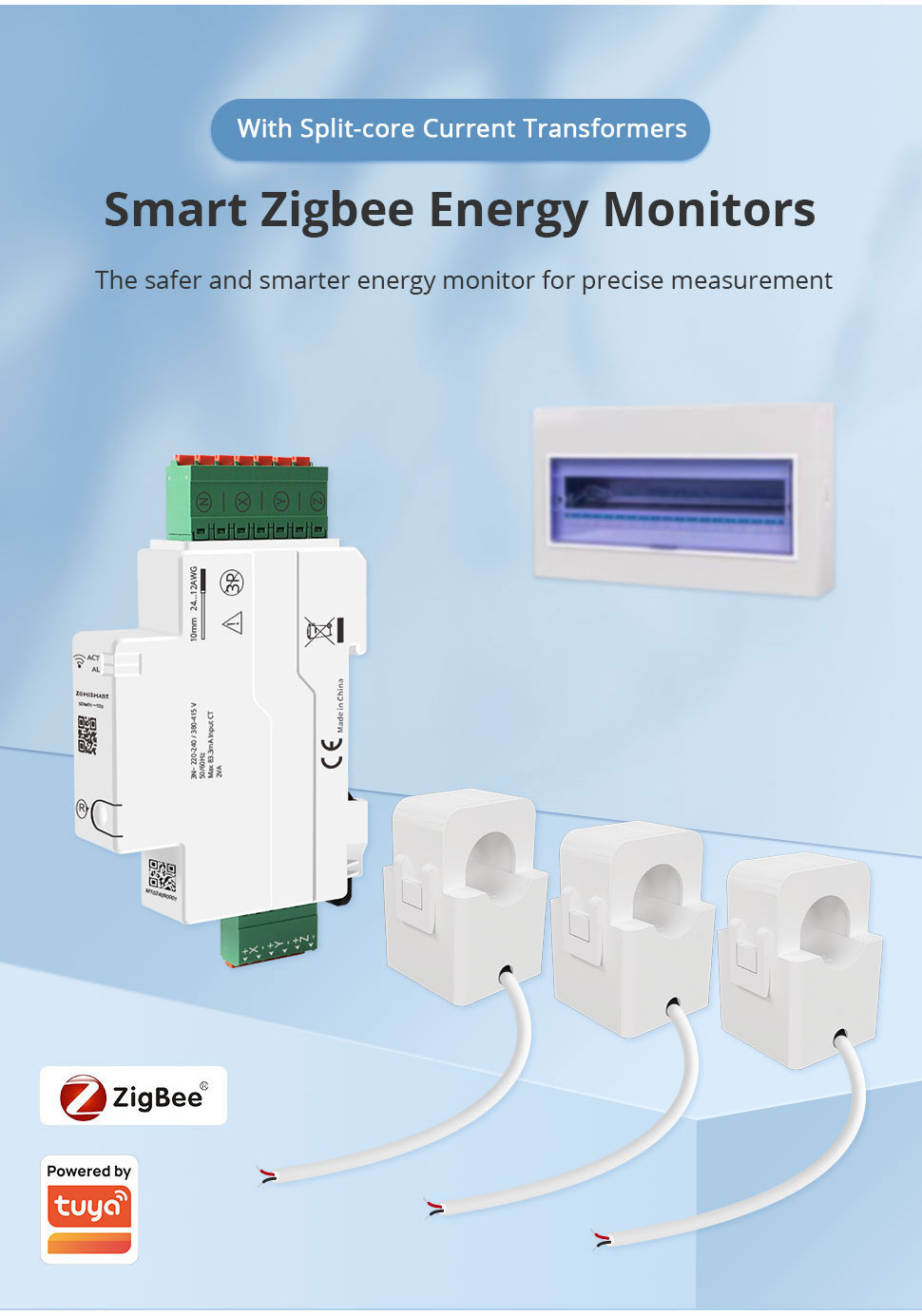 Zemismart 2Phase/3Phase Smart Energy Meter 120A Clamps Measuring Alarm ...