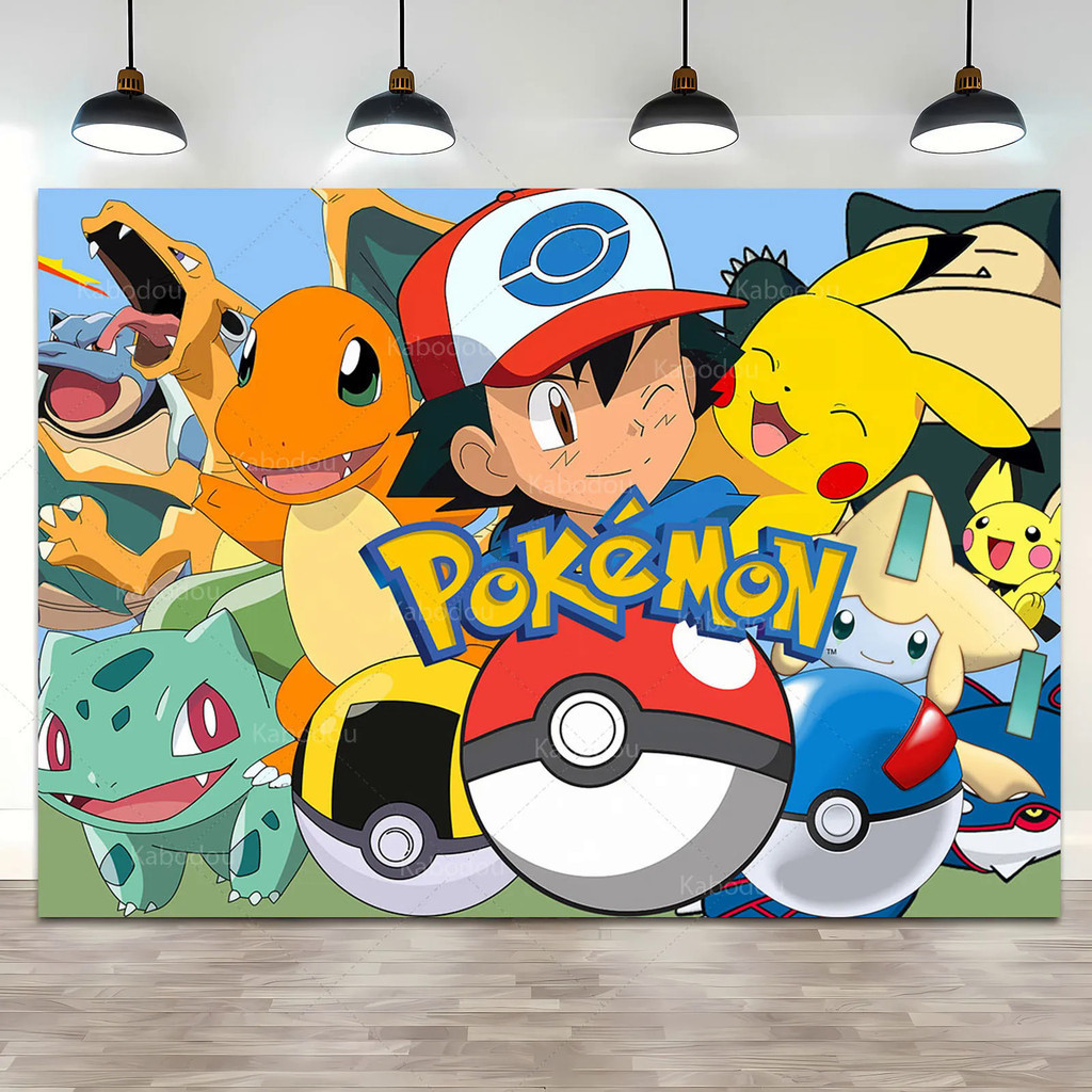 Happy Birthday Party Pokemon Backdrop Decoration Kids Boy Baby Shower ...