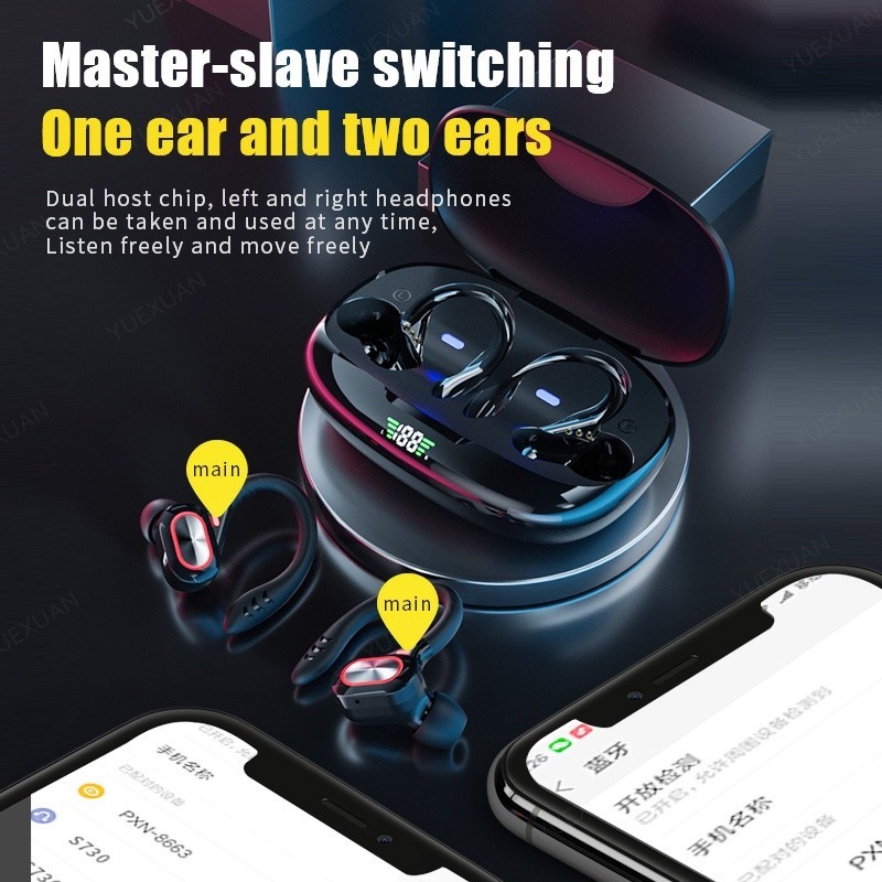 TWS Bluetooth Earphones With Mic Sport Ear Hook LED Display Wireless ...