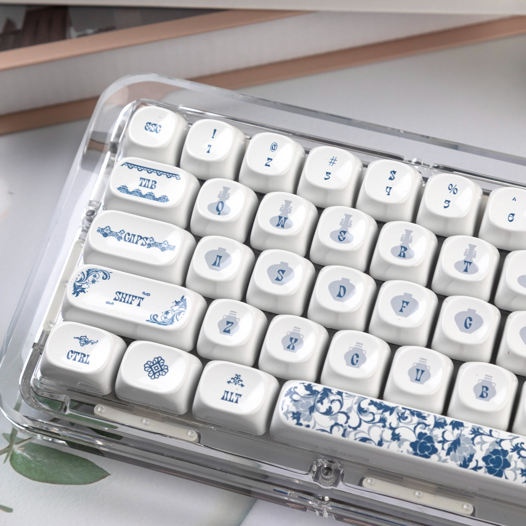 Blue and White Porcelain Keycaps Smooth Glazed Imitating Ceramics PBT ...