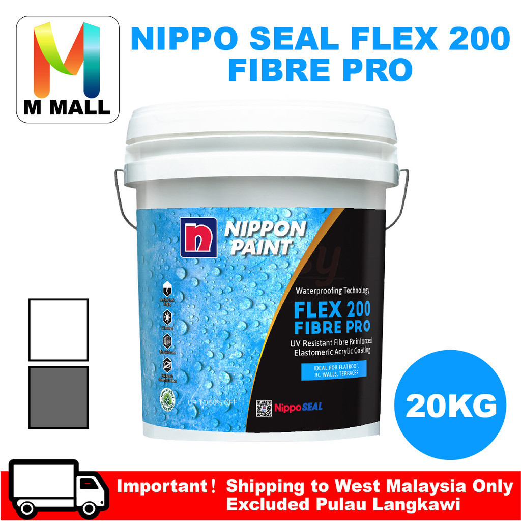 NIPPON PAINT FLEX 200 NIPPO SEAL FIBRE PRO WATERPROOFING WHITE GREY 20KG / Cat Slab Bocor ...