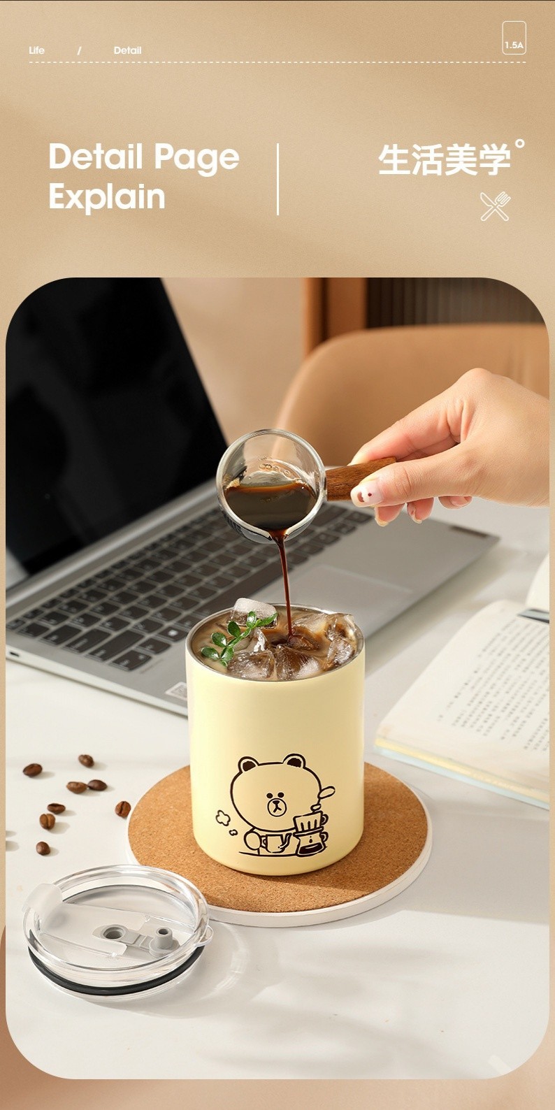 [LINE FRIENDS]Double-layer coffee cup thermos stainless steel water cup ...