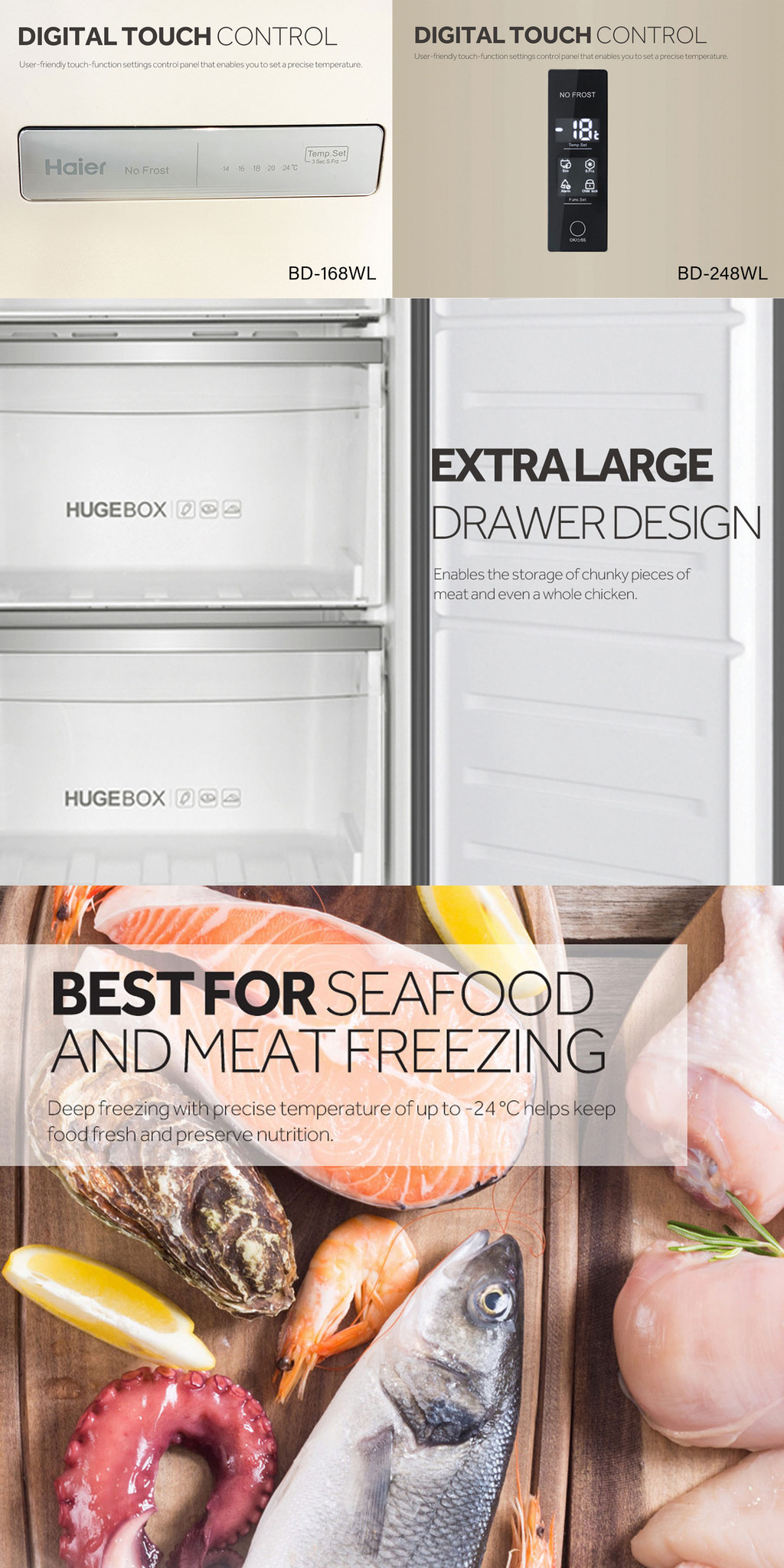 Haier 168 / 250 Liter Upright Freezer NO Frost BD-168WL BD-248WL ...