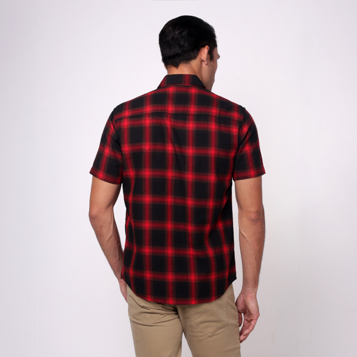 monsieur NICOLE Red Color Woven Cotton Checks Short Sleeves Shirt ...