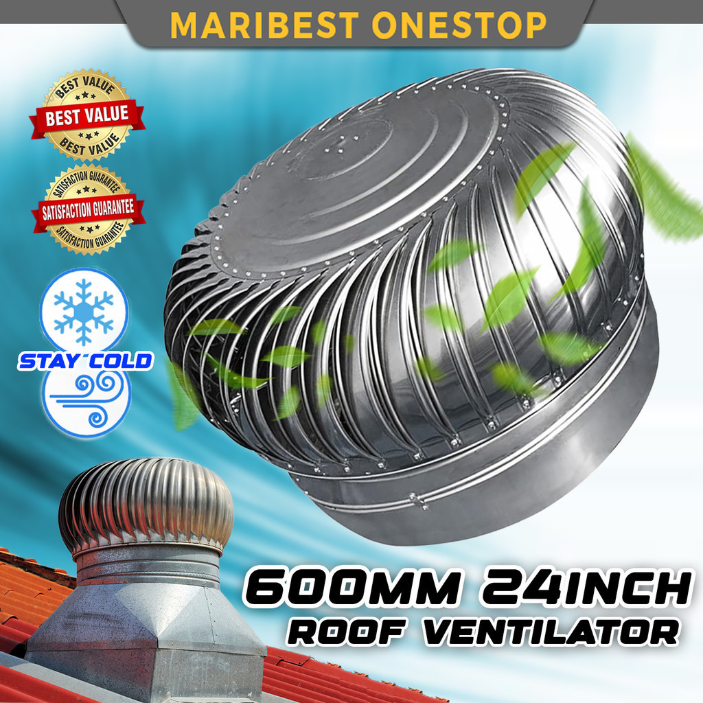 24Inch 600mm Stainless Steel Roof Ventilation Wind Turbine Unpowered ...
